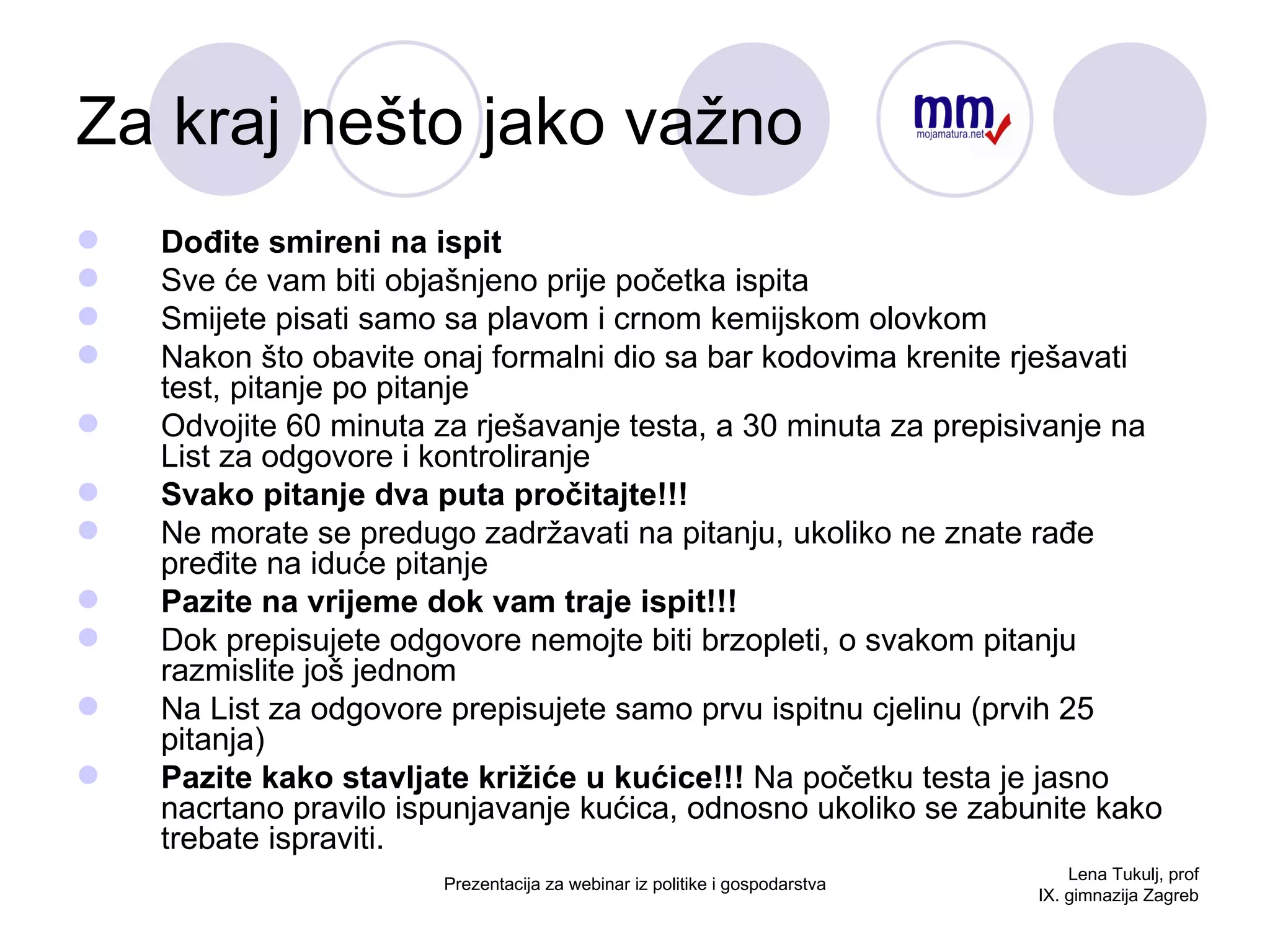 Politika i gospodarstvo na državnoj maturi | PPT
