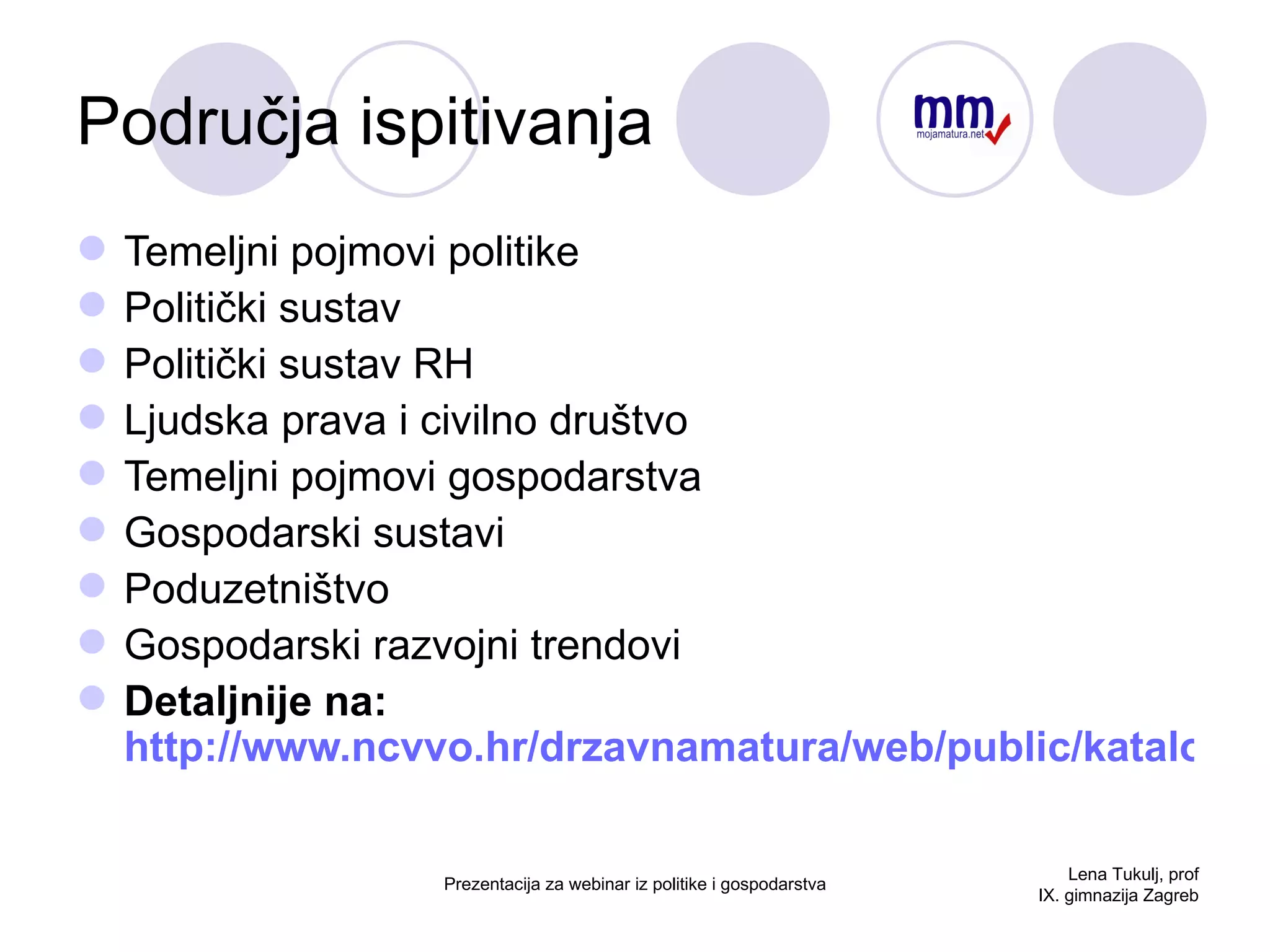 Politika i gospodarstvo na državnoj maturi | PPT