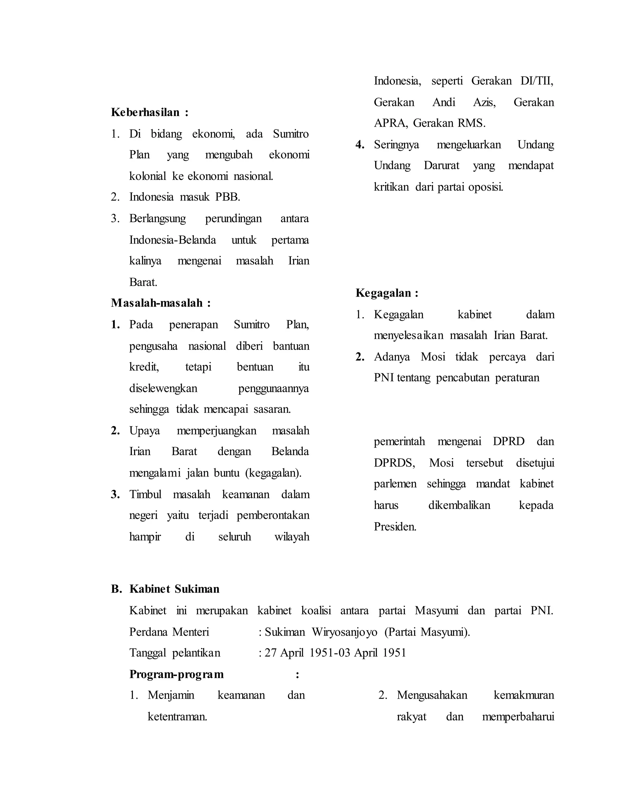 Politik dan ekonomi awal kemerdekaan | DOCX