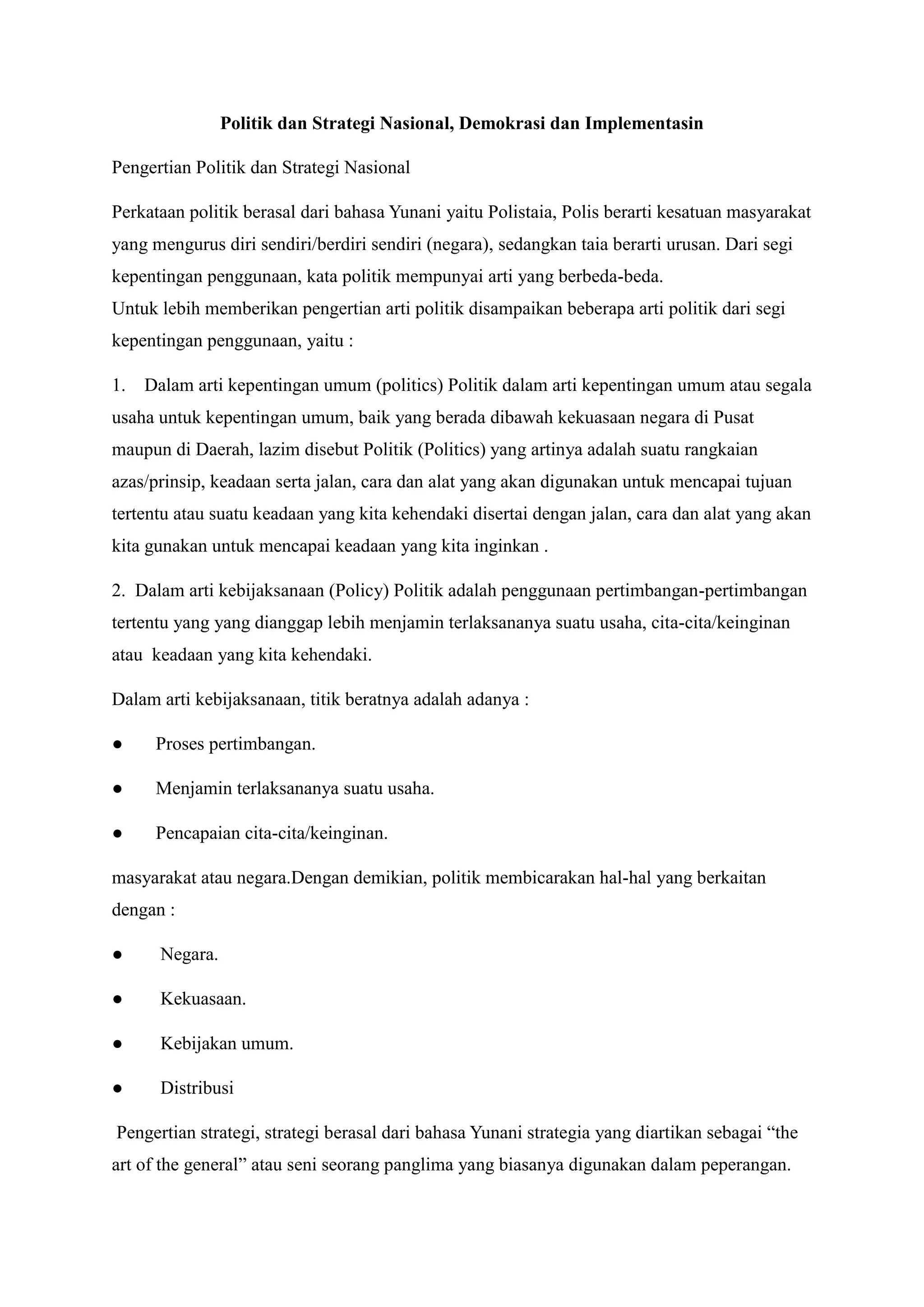 Politik dan strategi nasional | DOCX