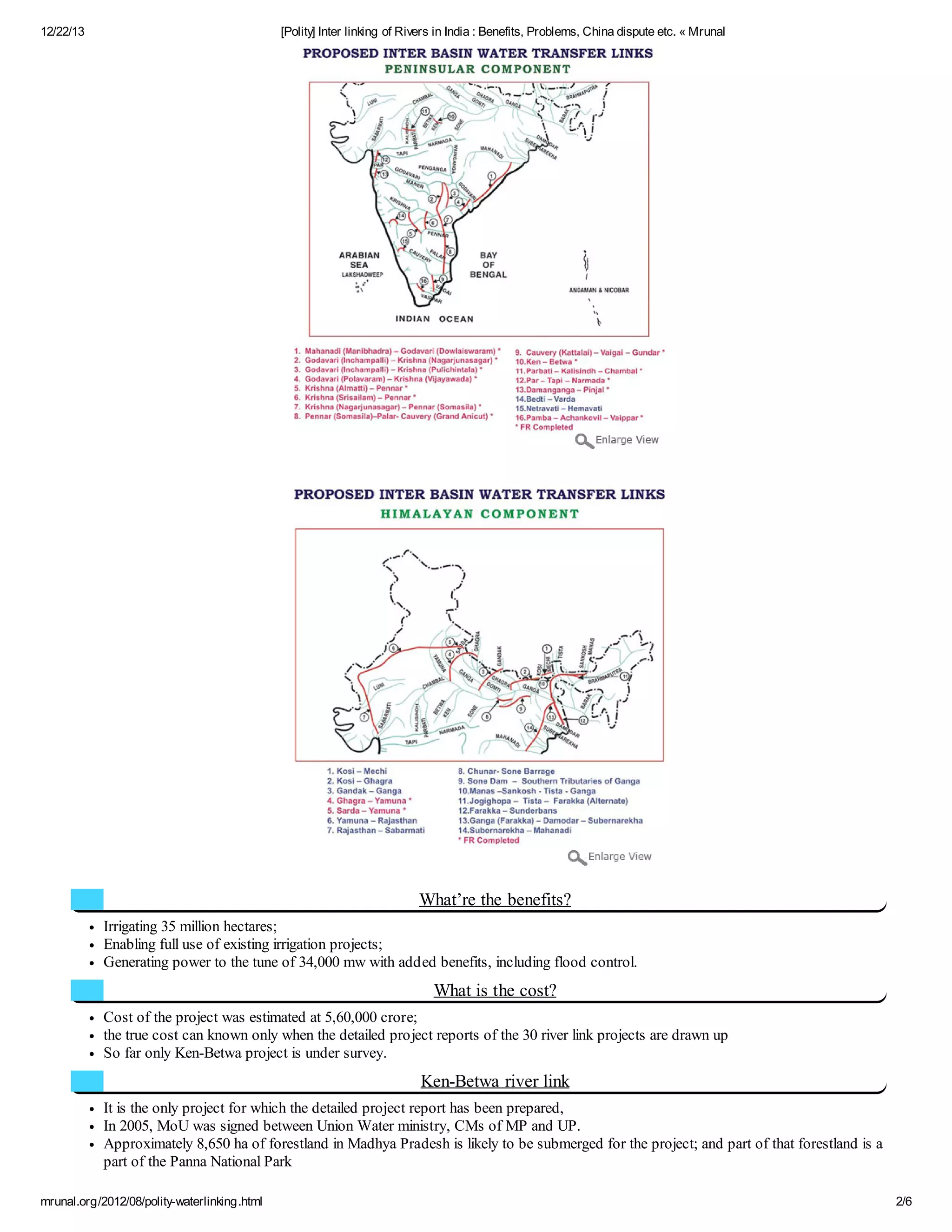 [Polity] inter linking of rivers in india benefits, problems, china ...