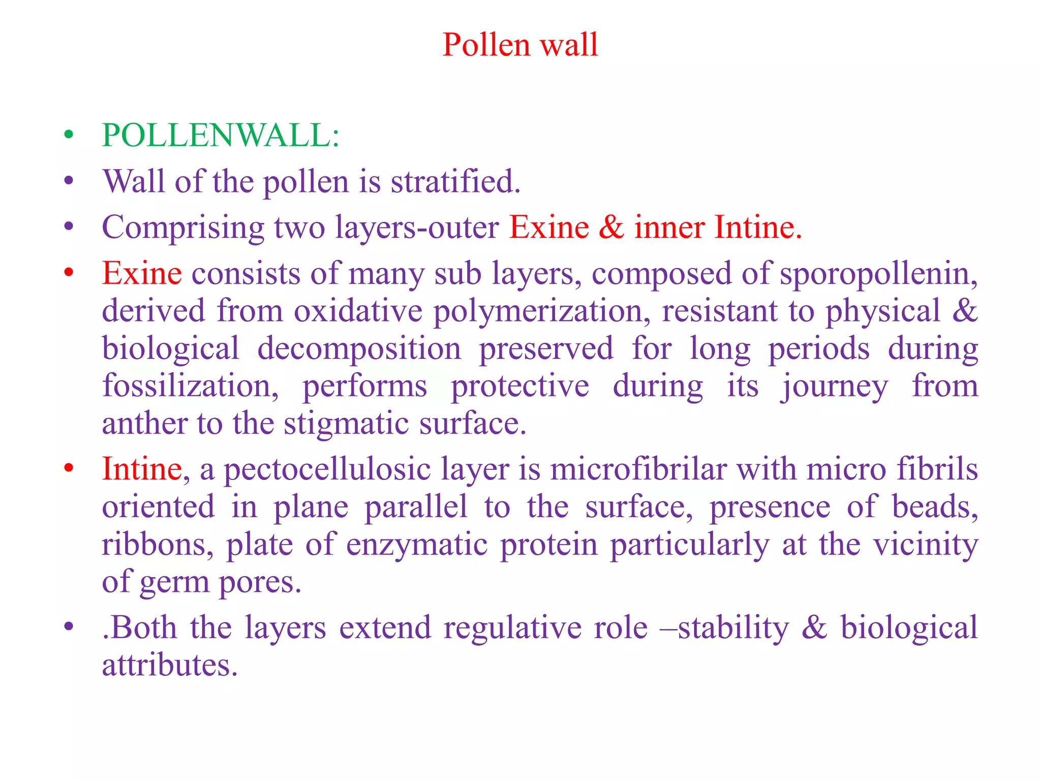 Pollen wall Structure and Male Germ Unit in Plants | PDF