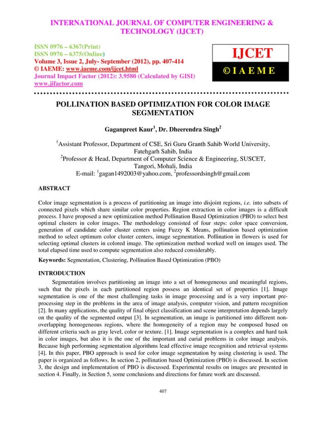 Pollination Based Optimization For Color Image Segmentation Pdf
