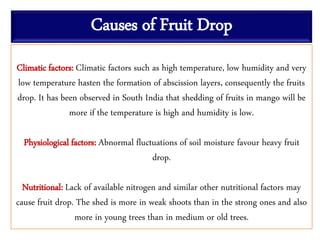 Pollination, Fruit set, Fruit drops, Causes of fruit drops ...