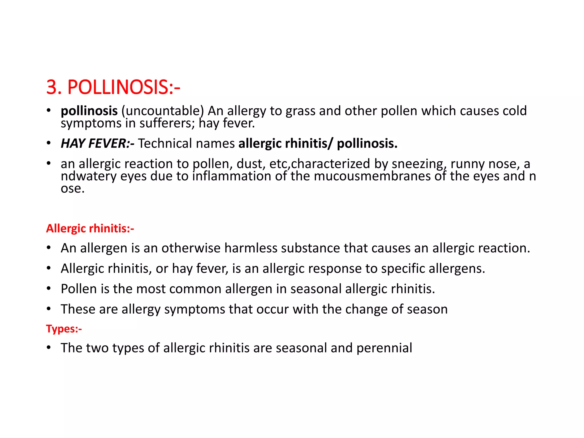 Pollinosis(allergic rhinitis), insect allergy & food allergy | PPTX