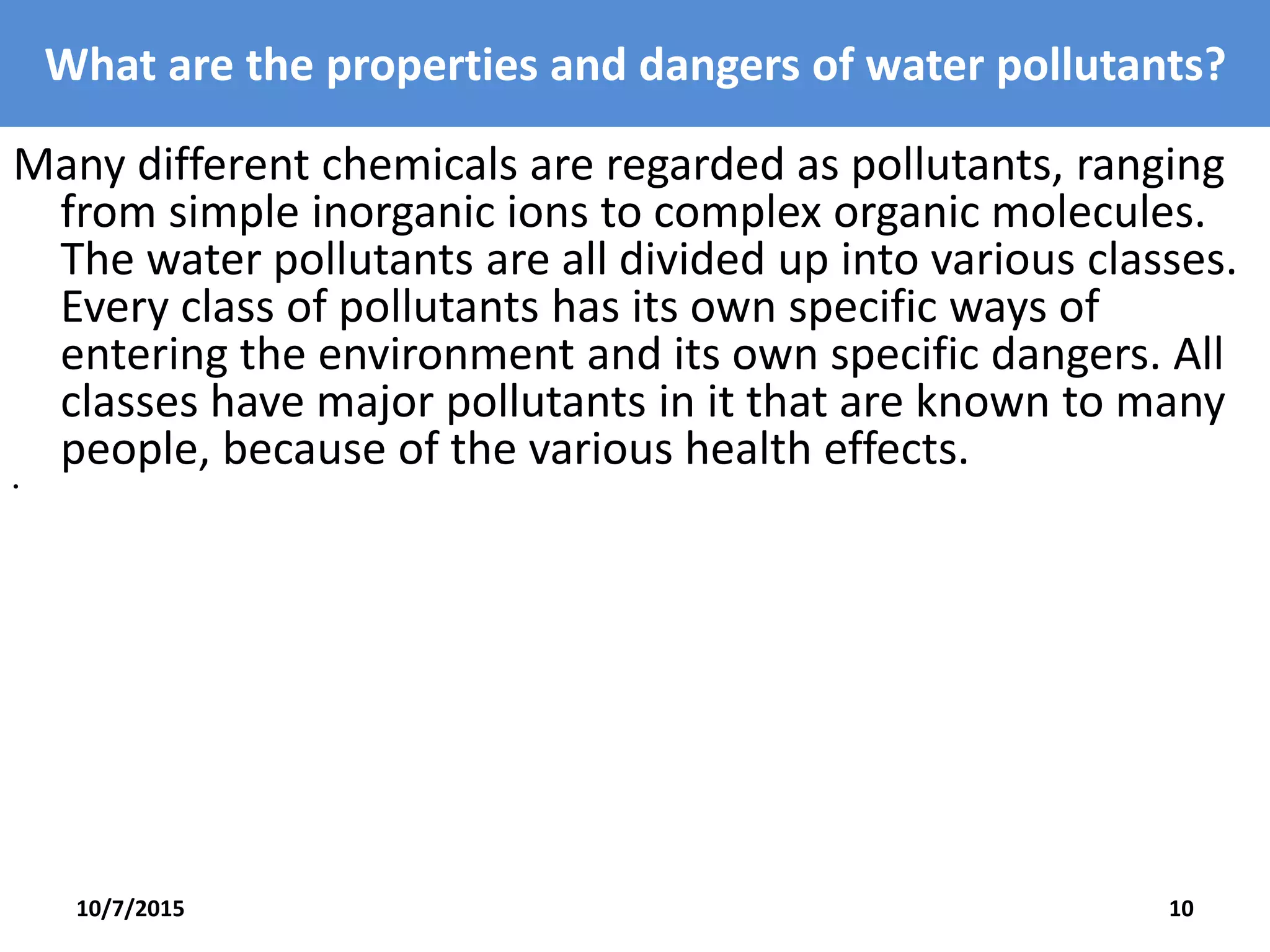 Pollutants of water | PPTX