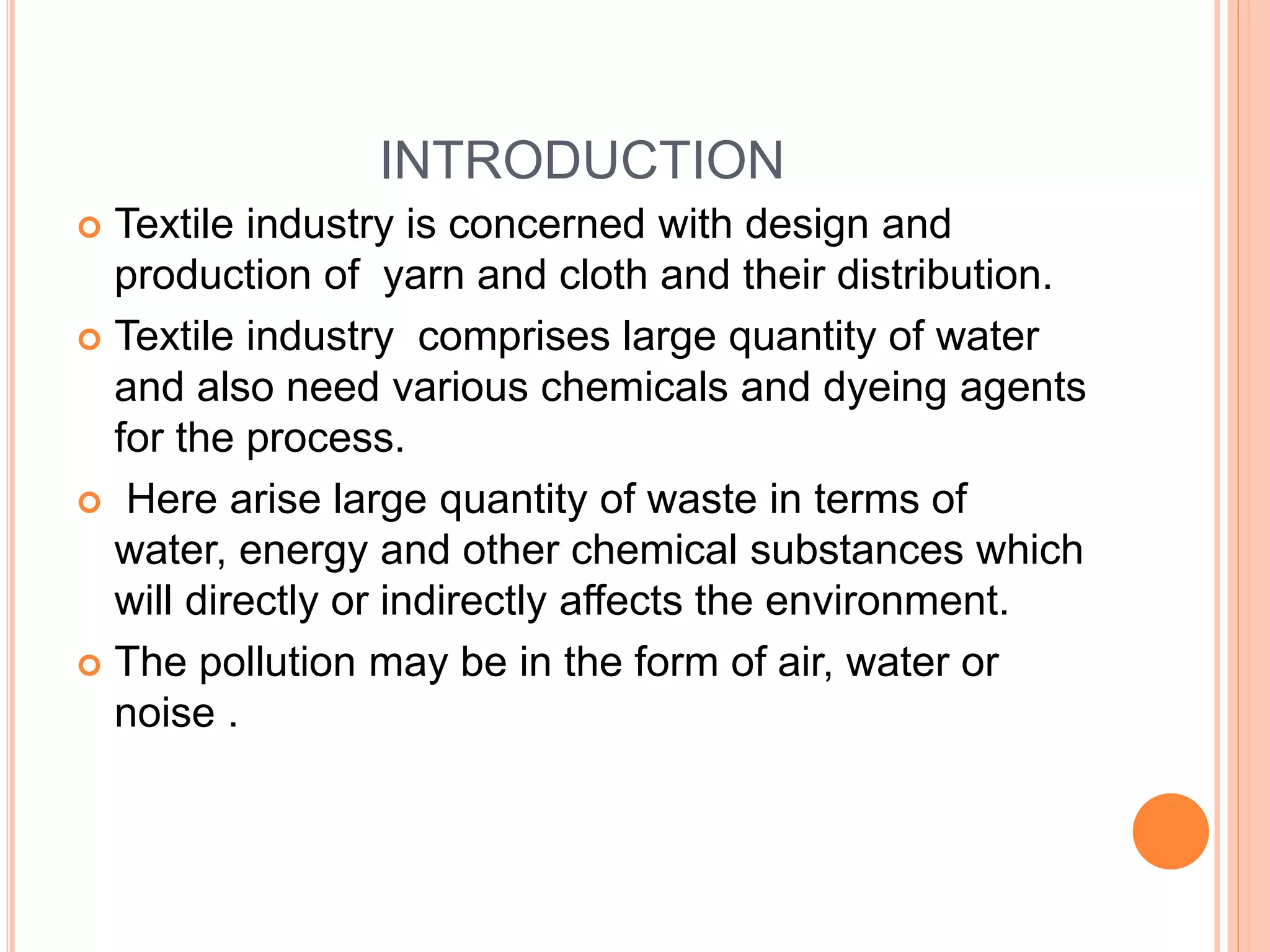 Pollutants,pollution and control in textile industry | PPTX