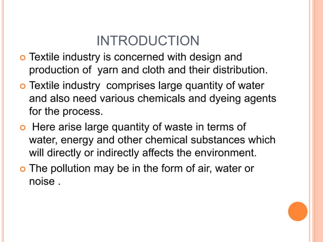 Pollutants,pollution and control in textile industry | PPTX