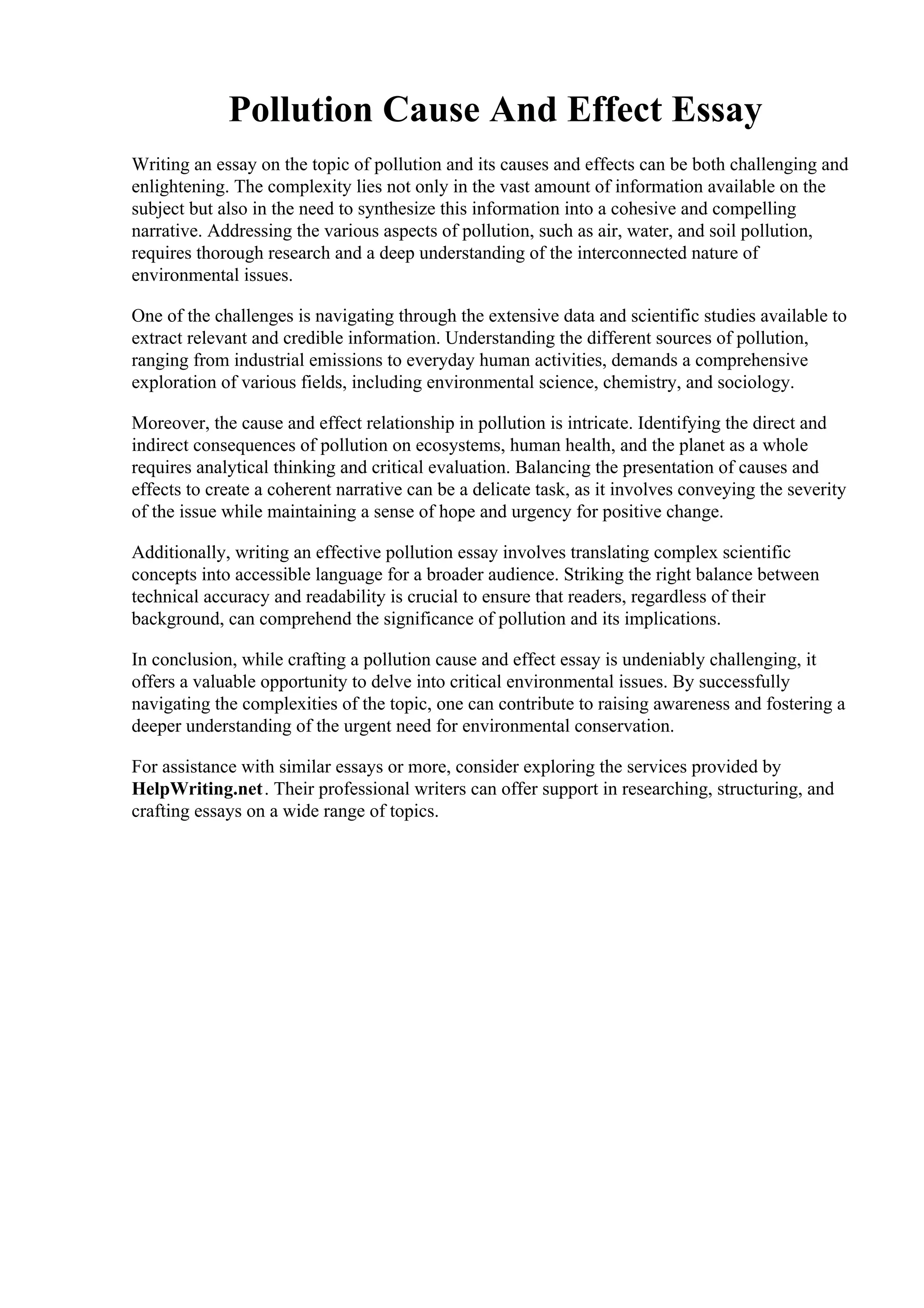 Pollution Cause And Effect Essay | PDF