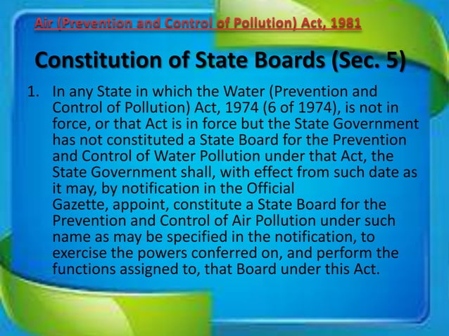 Air (prevention & control of pollution) Act 1981 | PPTX | Indoor ...