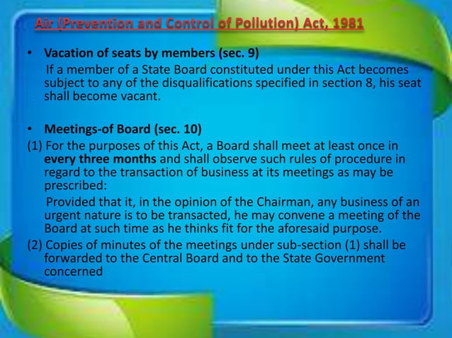 Air (prevention & control of pollution) Act 1981 | PPTX | Indoor ...