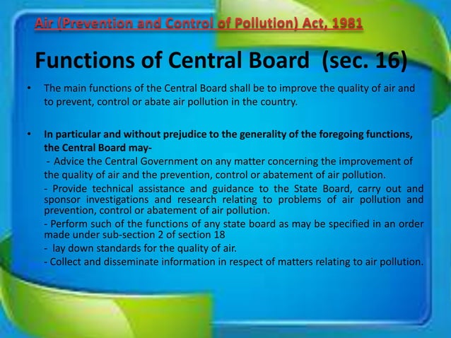 Air (prevention & control of pollution) Act 1981 | PPTX | Indoor ...