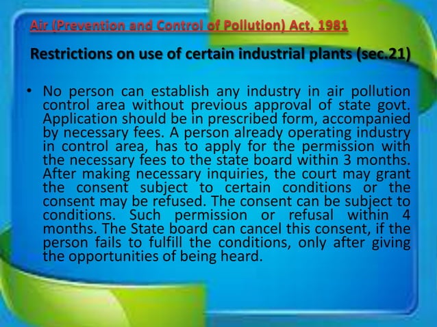 Air (prevention & control of pollution) Act 1981 | PPTX | Indoor ...