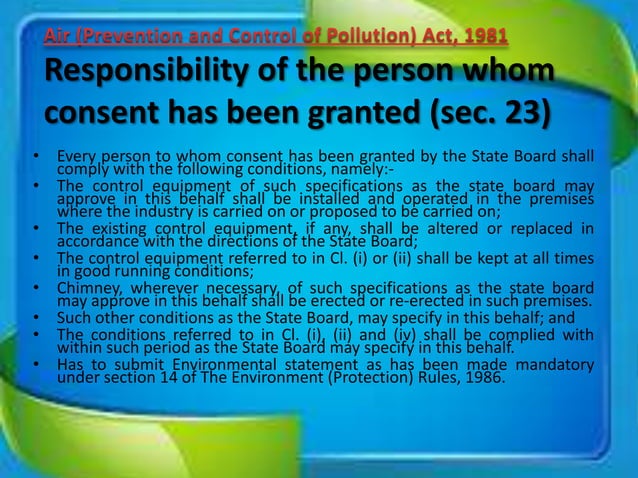 Air (prevention & control of pollution) Act 1981 | PPTX | Indoor ...