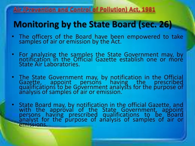 Air (prevention & control of pollution) Act 1981 | PPTX | Indoor ...