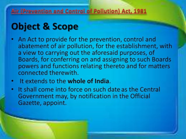 Air (prevention & control of pollution) Act 1981 | PPTX | Indoor ...