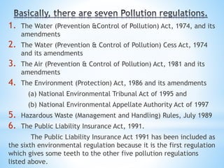 Pollution control acts and regulations of India | PPTX