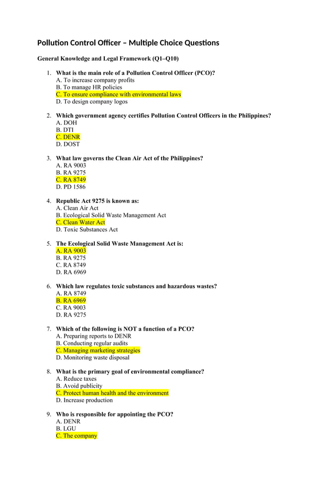 Pollution Control Officer reviewer.docx answered | DOCX