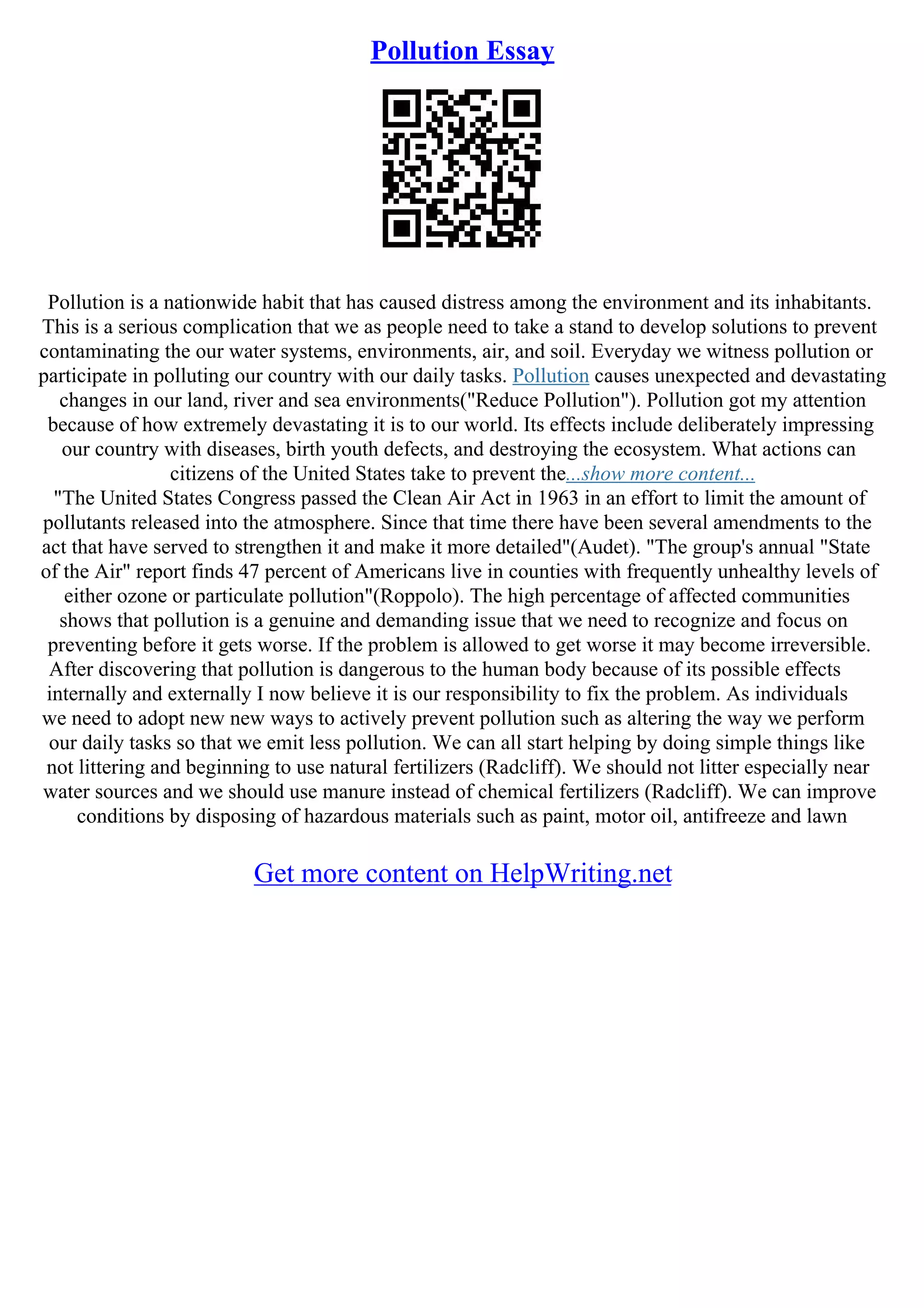 Pollution Essay In English | PDF