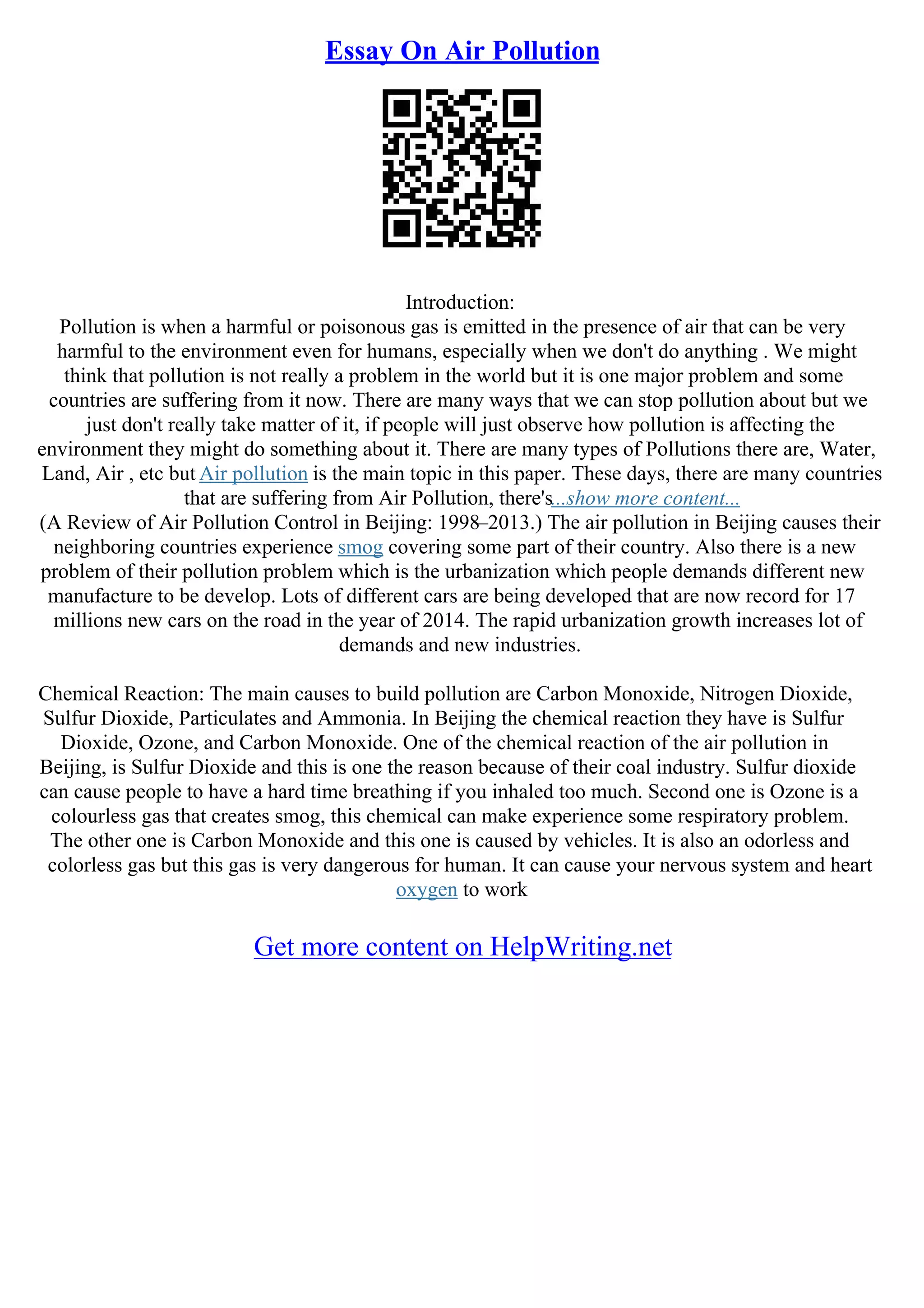 Pollution Essay In English | PDF
