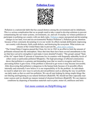 Pollution Essays | PDF