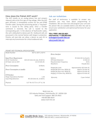 Polnet acp data sheet | DOC | Phone Services | Home Utilities