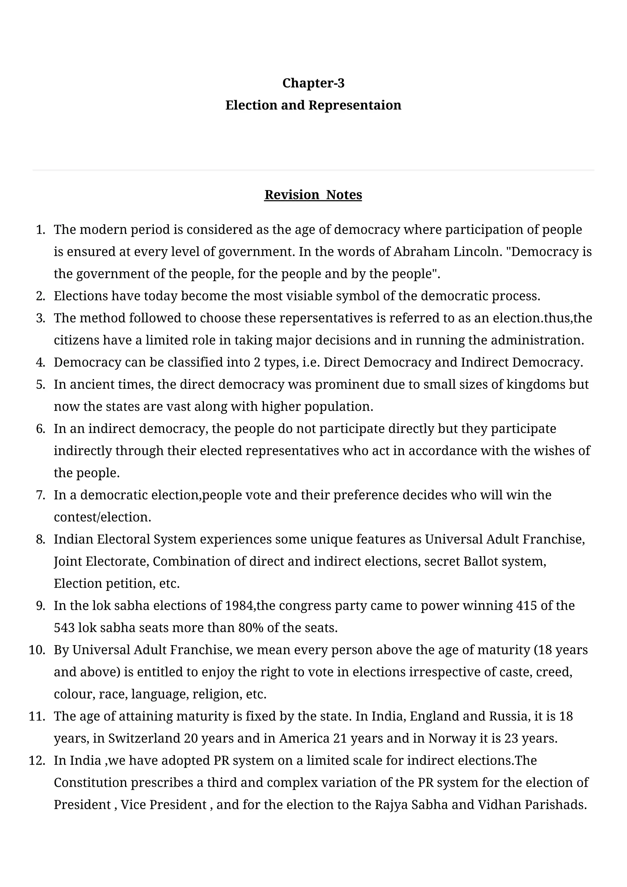 pol sci Election and Representation Class 11 Notes.pdf