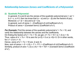 Polynomials of class 10 maths chapter polynomials this is prepared by Abhishek Dixit | PPT