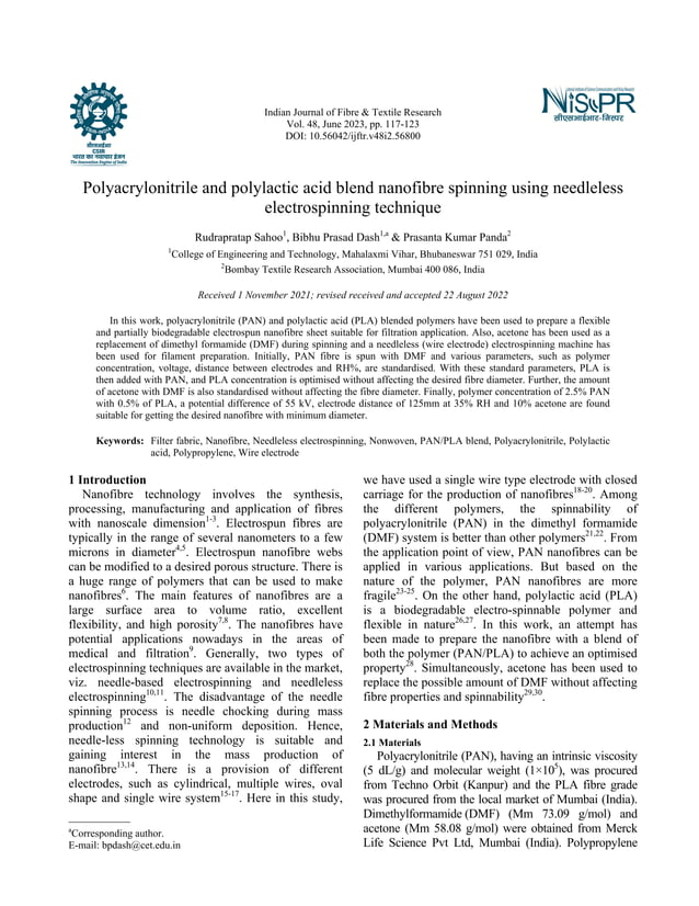 Polyacrylonitrile and polylactic acid blend nanofibre spinning using needleless electrospinning ...