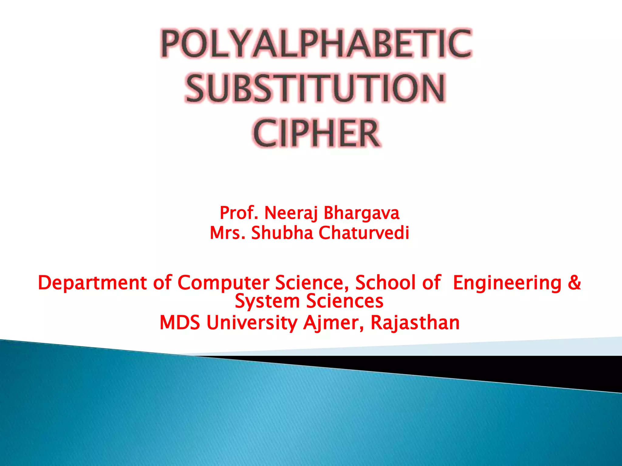 Polyalphabetic Substitution Cipher | PPT