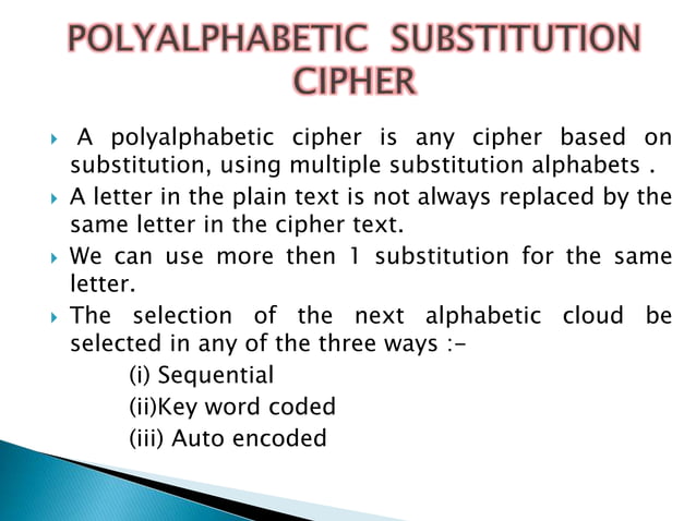 Polyalphabetic Substitution Cipher | PPT