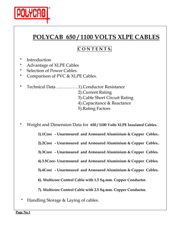 Polycab cable details lt_xlpe_is7098_i | PDF