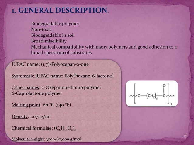 Polycaprolactone(PCL) | PPTX | Chemistry | Science