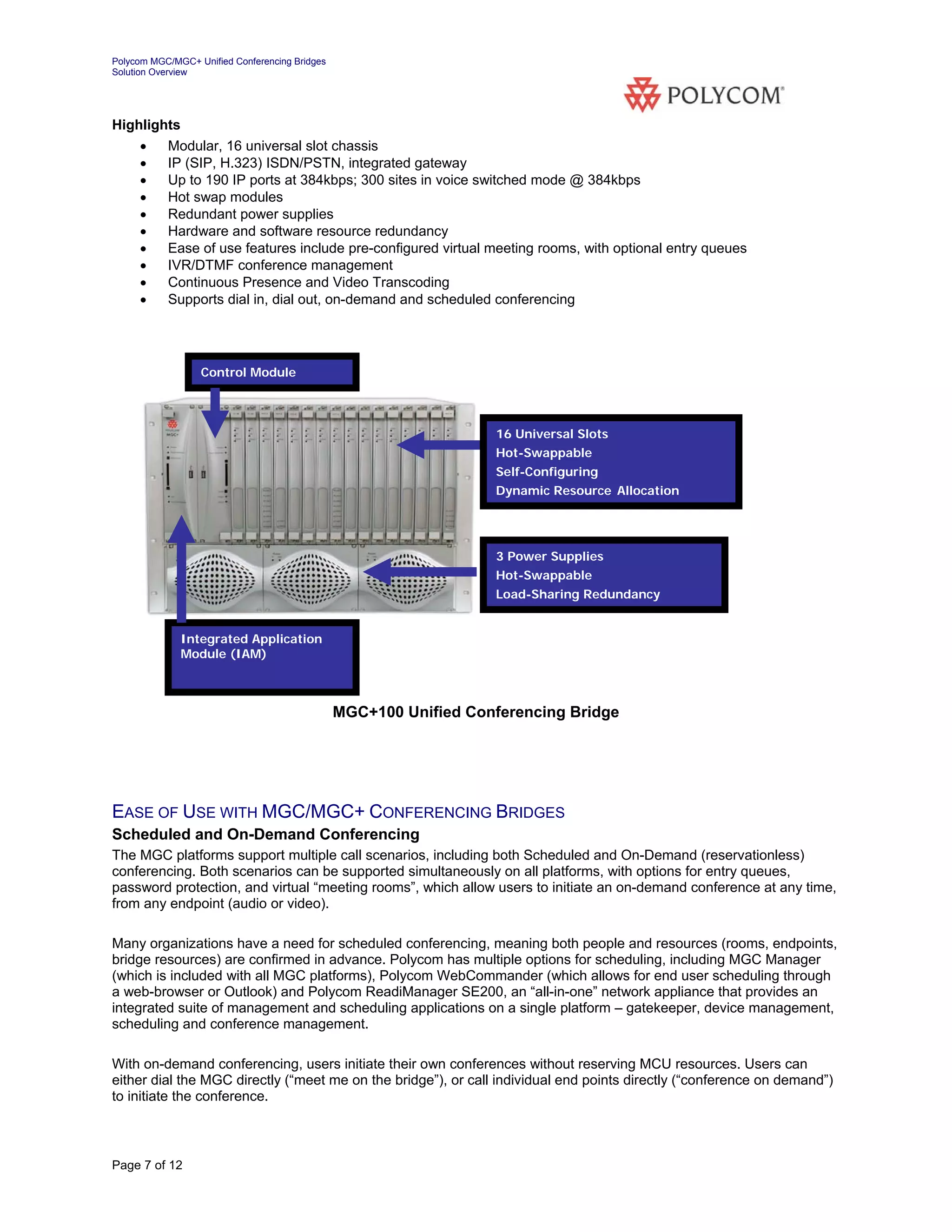 Polycom MGC/MGC Unified Conferencing Bridges Solution Overview | PDF