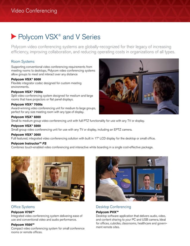 Polycom Video Conferencing Solutions Brochure Pdf Web Conferencing Computer Software And