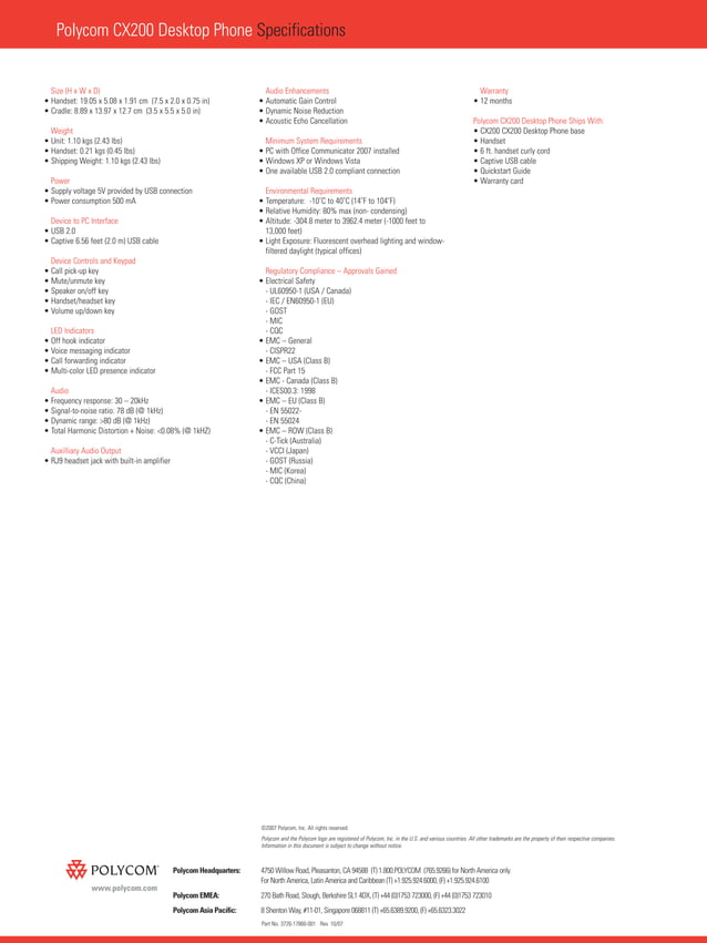Polycom cx200 data sheet | PDF