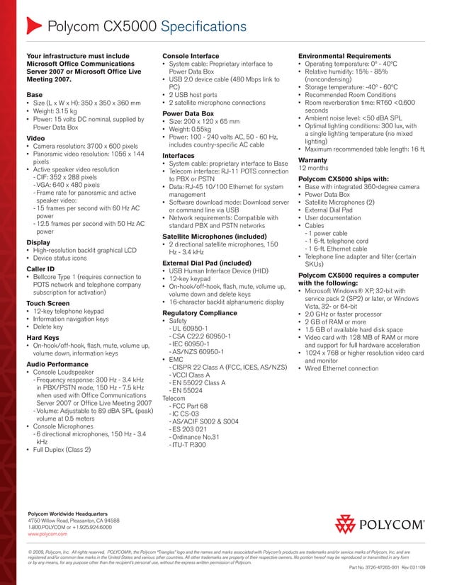 Polycom cx5000 data sheet | PDF