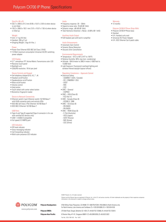 Polycom cx700 data sheet | PDF