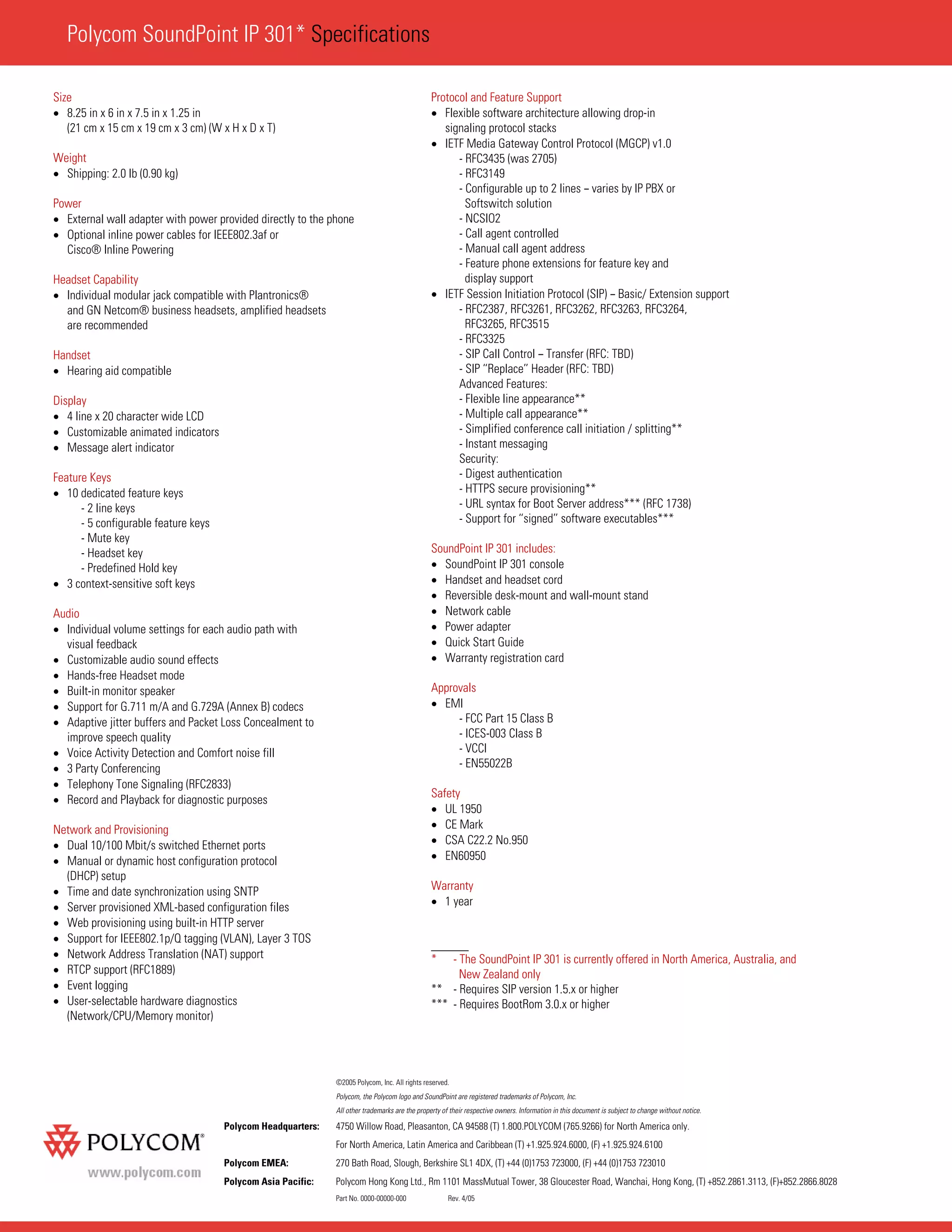 Polycom soundpoint ip301 data sheet | PDF