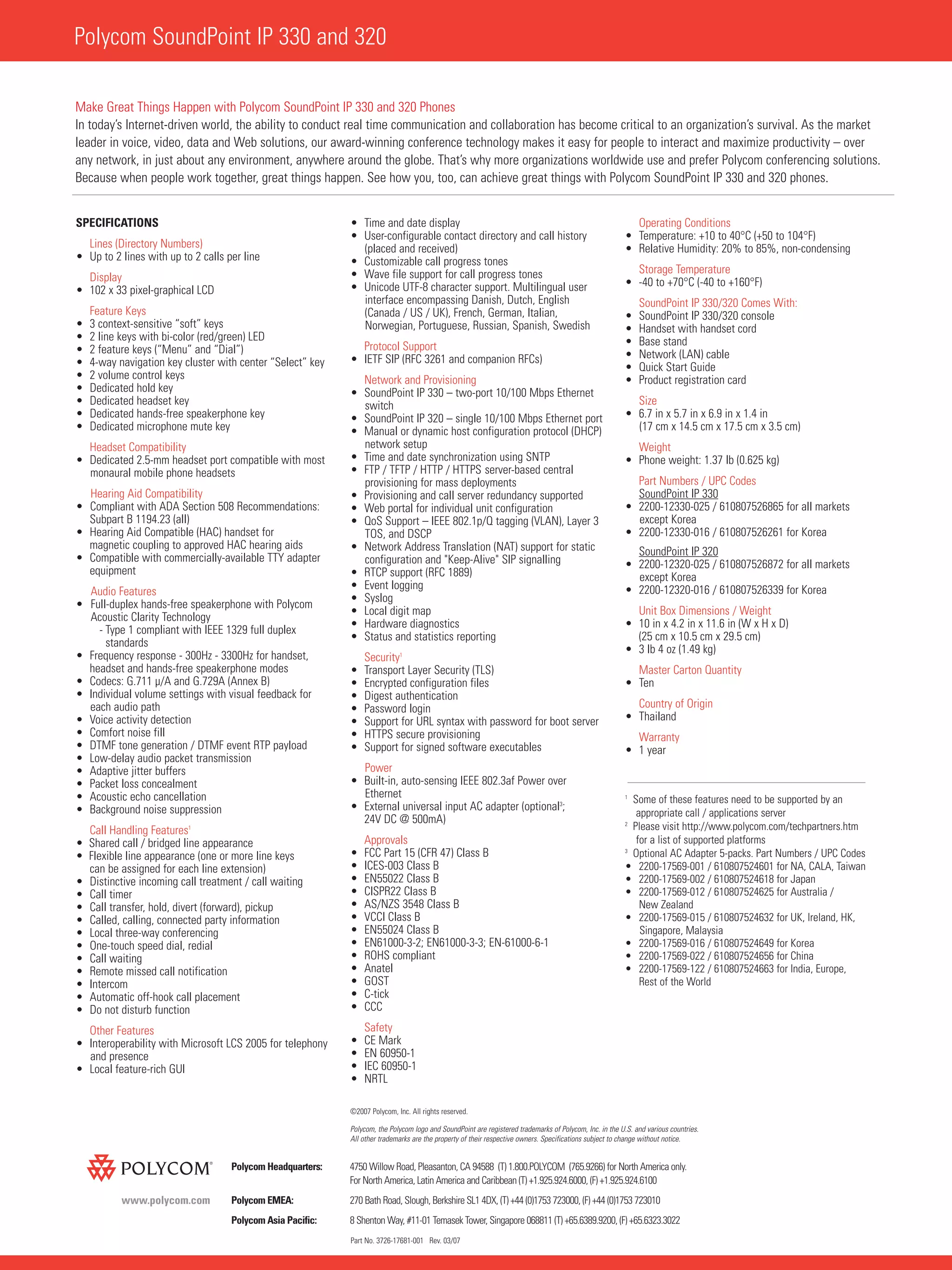 Polycom soundpoint ip320 ip330 data sheet | PDF