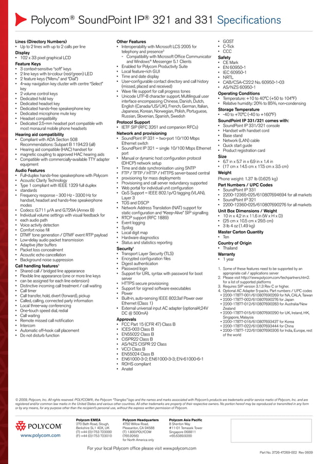 Polycom soundpoint ip321 ip331 data sheet | PDF