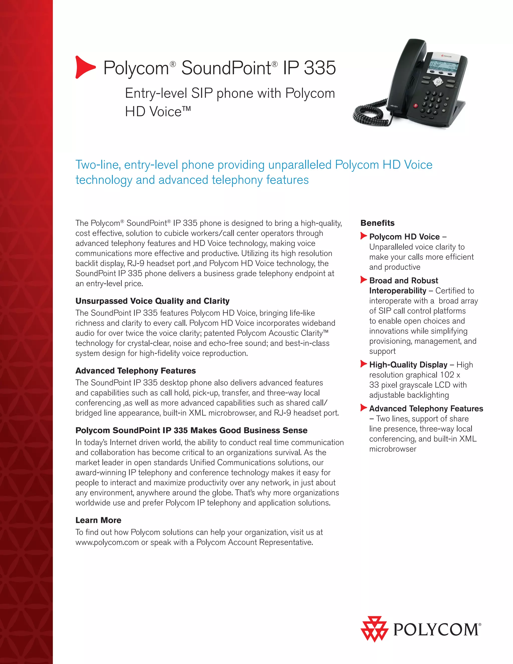 Polycom soundpoint ip335 data sheet | PDF