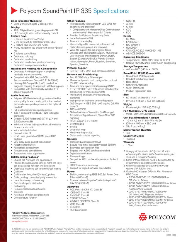 Polycom soundpoint ip335 data sheet | PDF