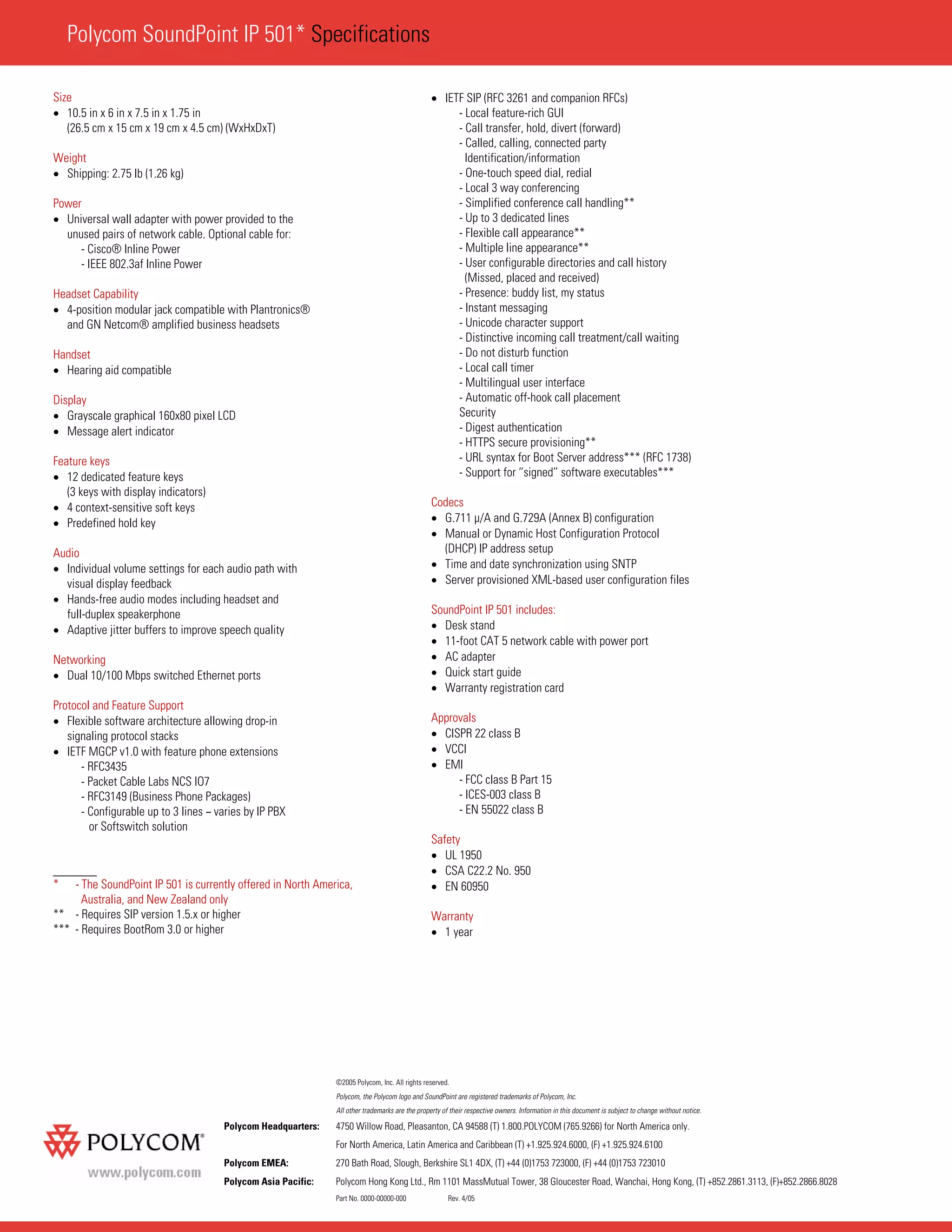 Polycom soundpoint ip501 data sheet | PDF