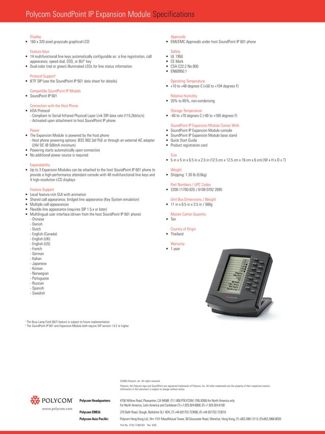 Polycom soundpoint ip601 add on module data sheet | PDF | Digital Audio | Computer Software and ...