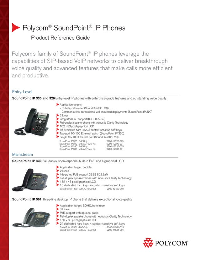 Polycom soundpoint range quick reference guide | PDF | Digital Audio | Computer Software and ...