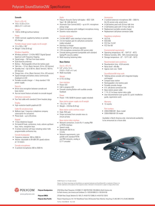 Polycom sound station 2w data sheet | PDF