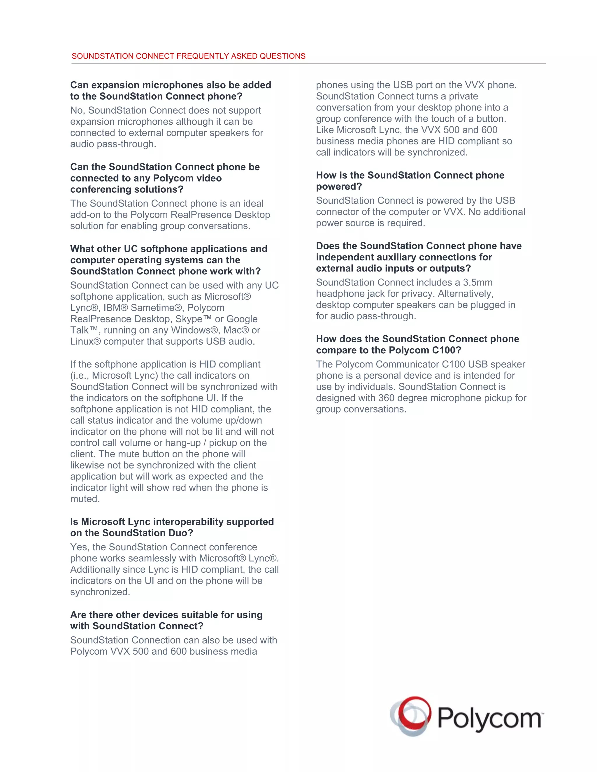 Polycom sound station connect faq | PDF | Digital Audio | Computer Software and Applications