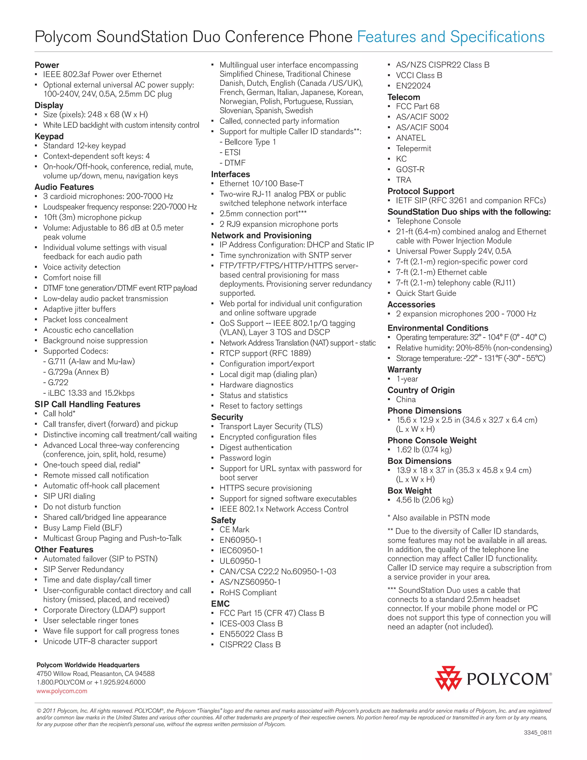 Polycom soundstation duo data sheet | PDF