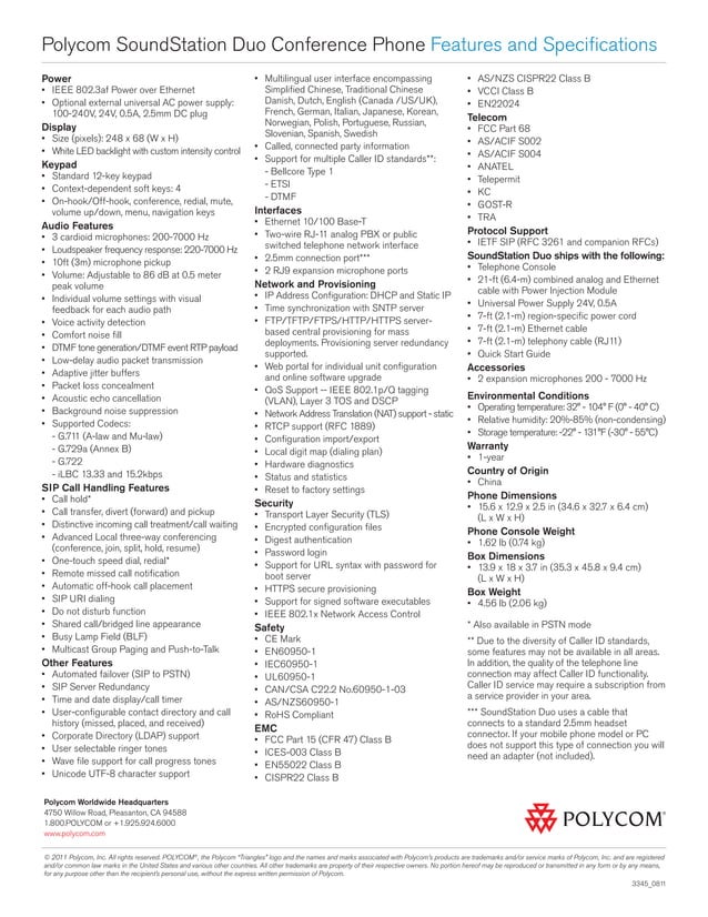 Polycom soundstation duo data sheet | PDF